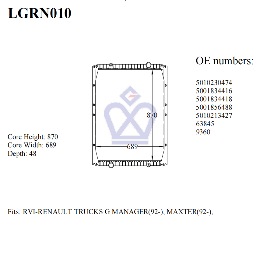 Renault Truck Radiator, 5010230474, 5001834416, 63845, Lgrn010, High ...