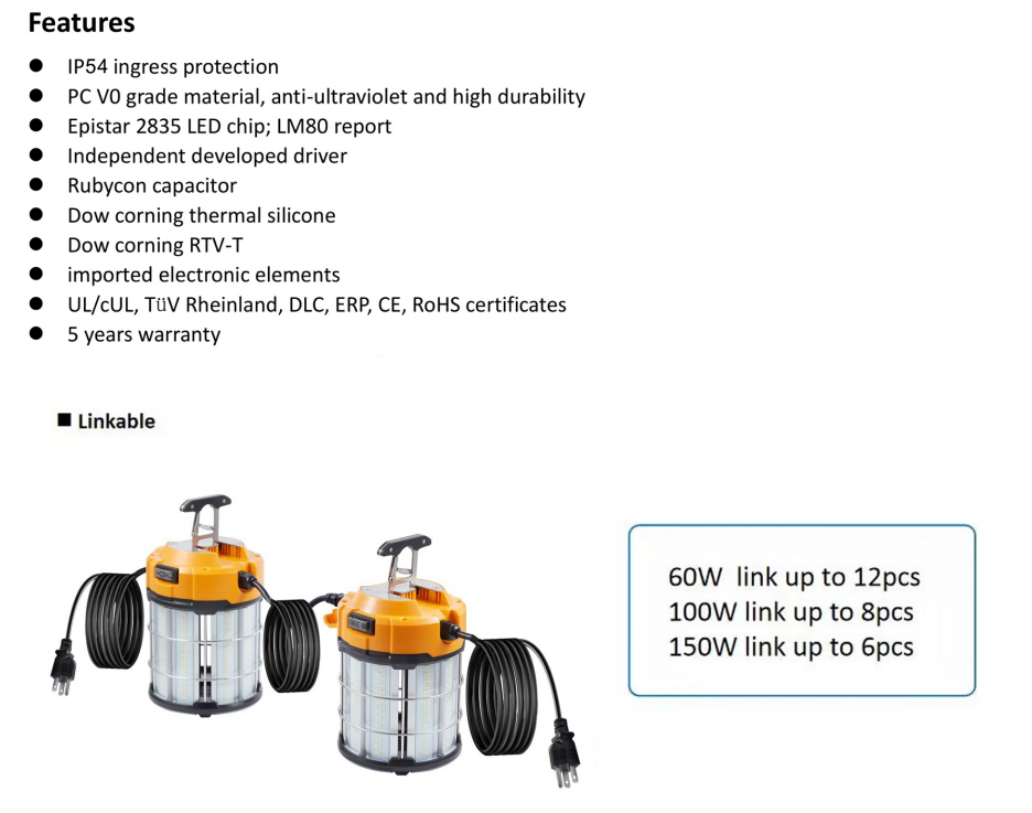 120v Overvoltage Protection Led Work Lights - 60w To 150w Linkable ...