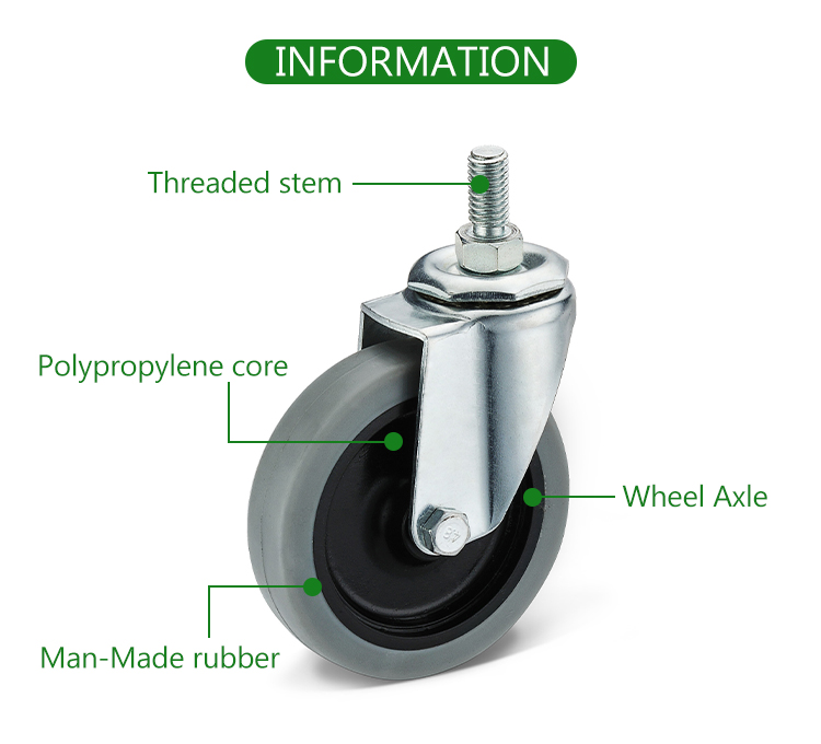Tpr Rubber Wheeled Threaded Stem Casters, High Quality Tpr Rubber ...