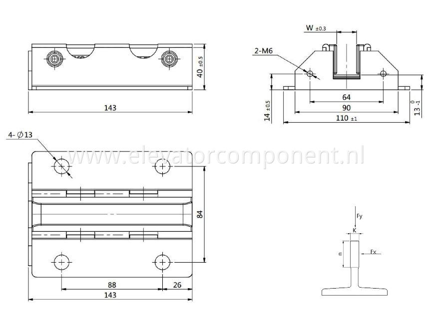 10mm 16mm Counterweight Guide Shoe for ThyssenKrupp Lifts