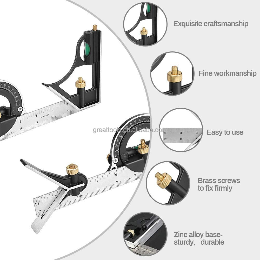 300mm 3-in-1 Adjustable Ruler Multi Combination Square For Carpentry ...