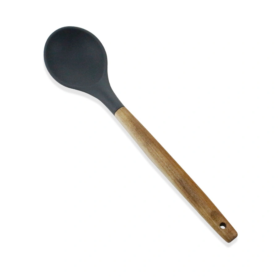 kitchen silicone solid spoon with wooden handle China Manufacturers ...
