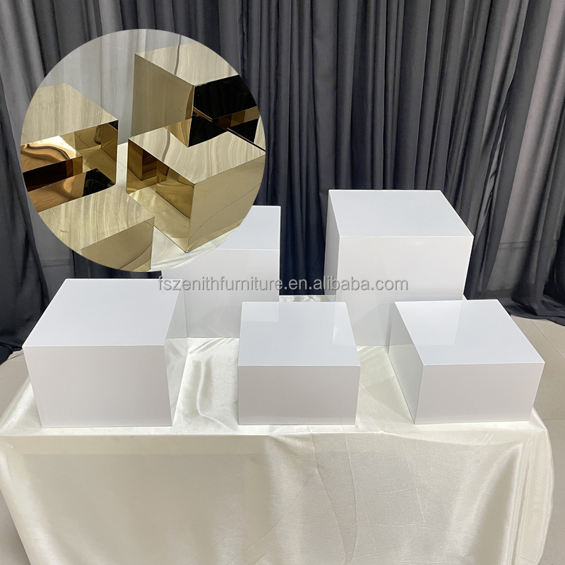 White Acrylic Buffet Table Risers - Set Of 5 Lucite Cube Food Display ...