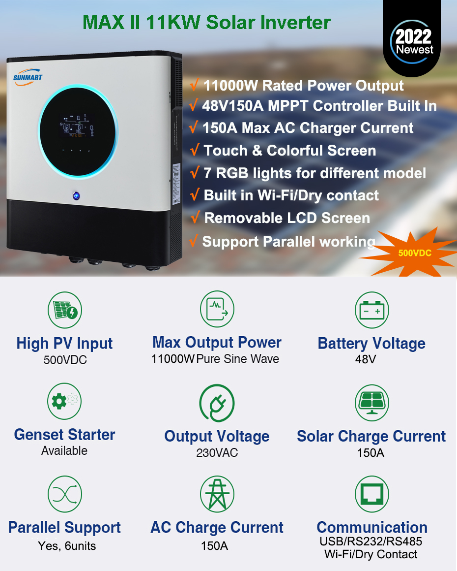 Sunmart 11kw Hybrid Inverter With Wifi Module - Pure Sine Wave Solar ...