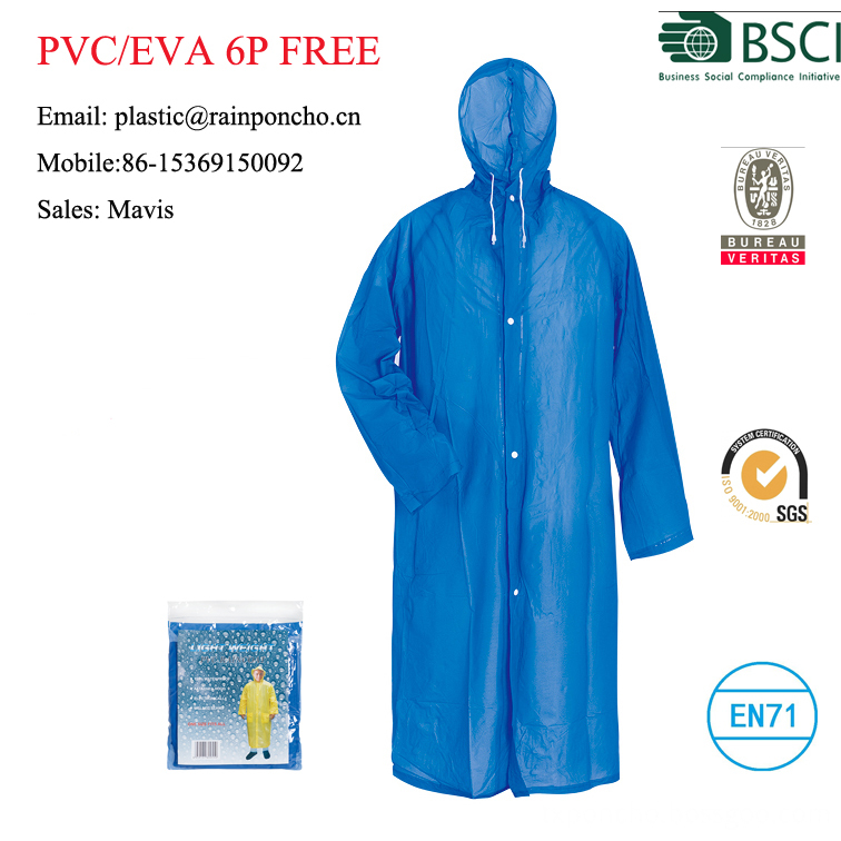 Portable Peva Plastic Adults Raincoat With Hoods, High Quality Portable ...
