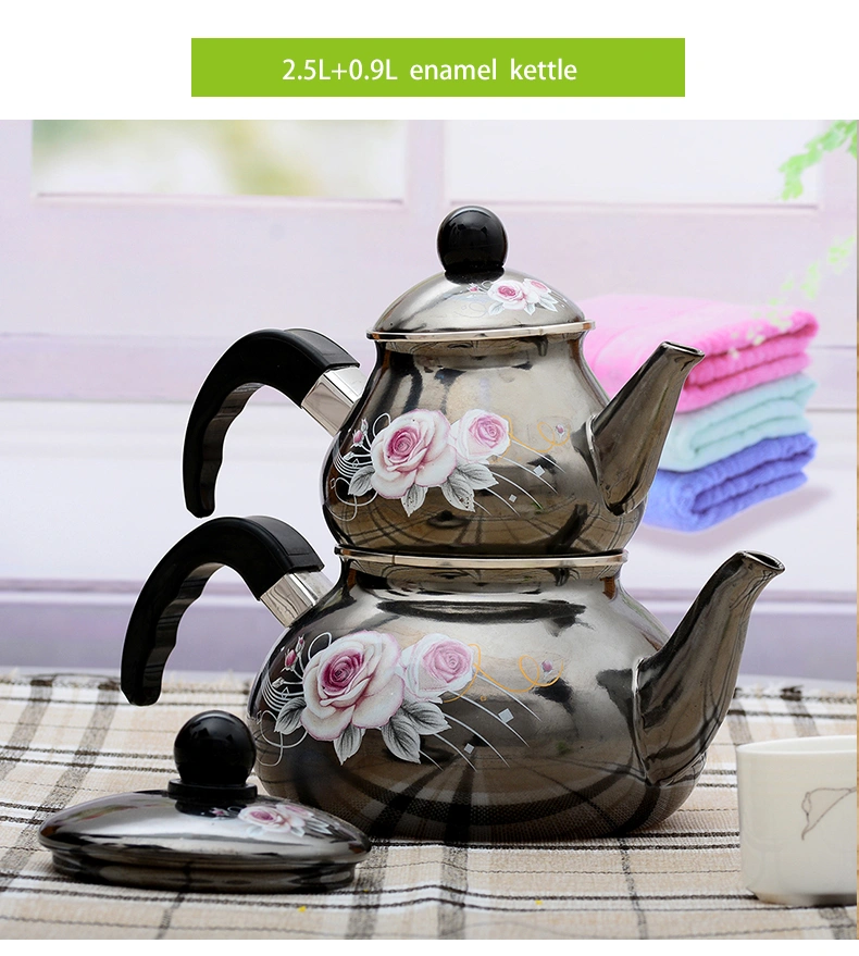 2.5l+0.9l Double Layers Mirror Glazed Enamel Teapot With Bakelite ...