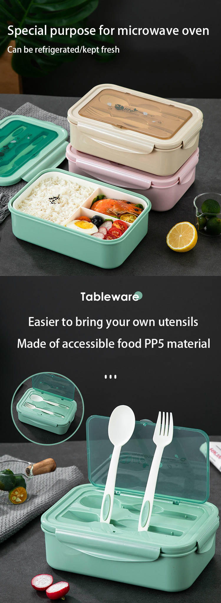 Ikitchen Bento School Lunch Box: 3 Compartment, Bpa Free, Microwave ...