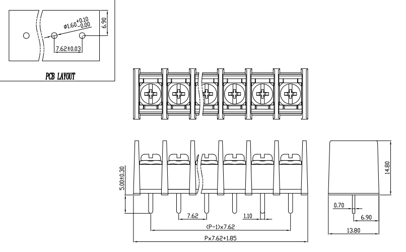 7.62mm Pitch Fence Type Pcb Terminal Block Connector, High Quality 7 ...