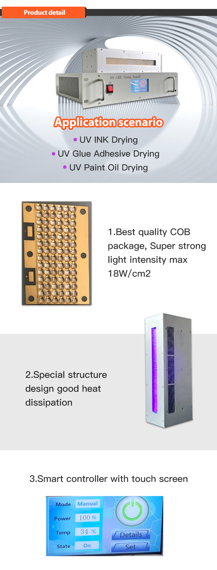 208x22mm To 260mm Size Optional Fan Cooling Led Uv Array Curing System ...