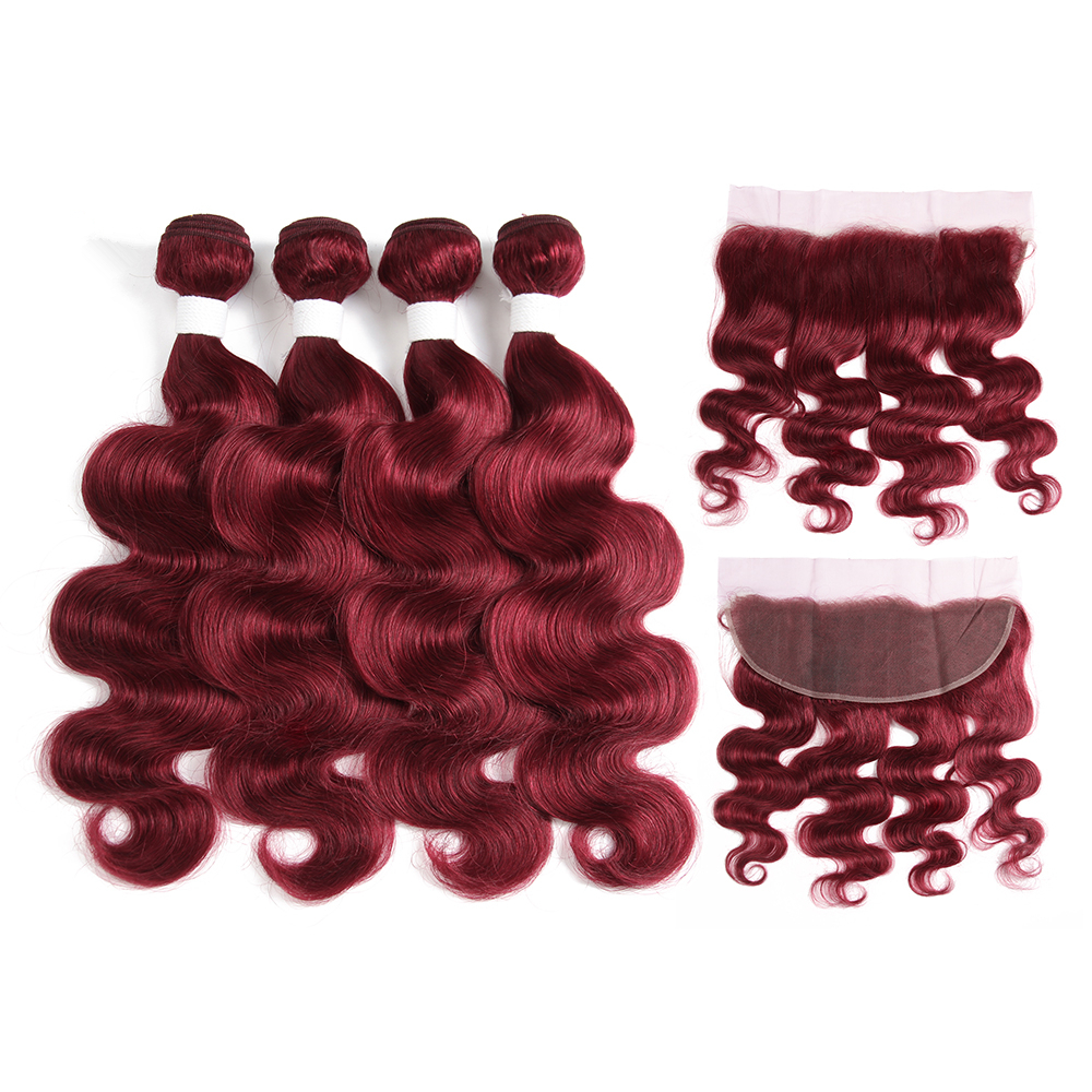Ruimei New Red Color Burg 100% Human Hair Bundles & Closure Cuticle ...