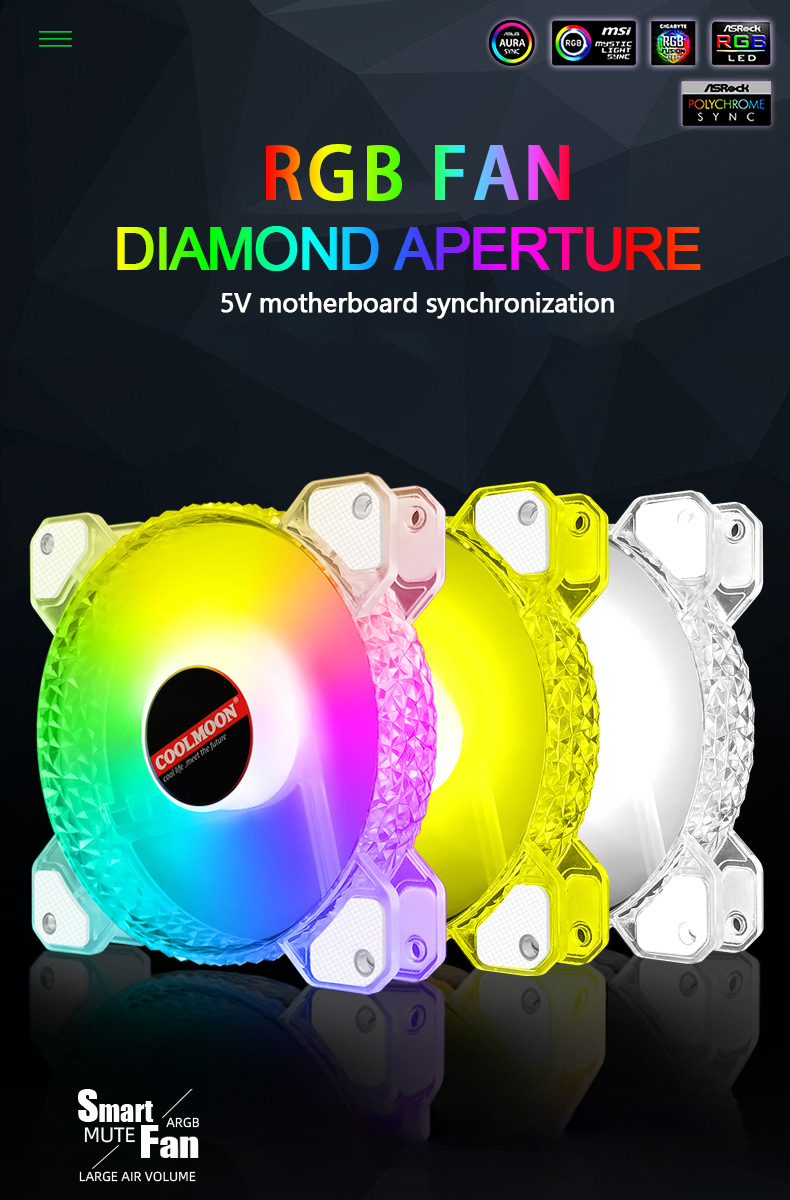 Diamond 120mm Fan Cooling Pc Computer Case Fans Pwm 6pin Adjustable ...