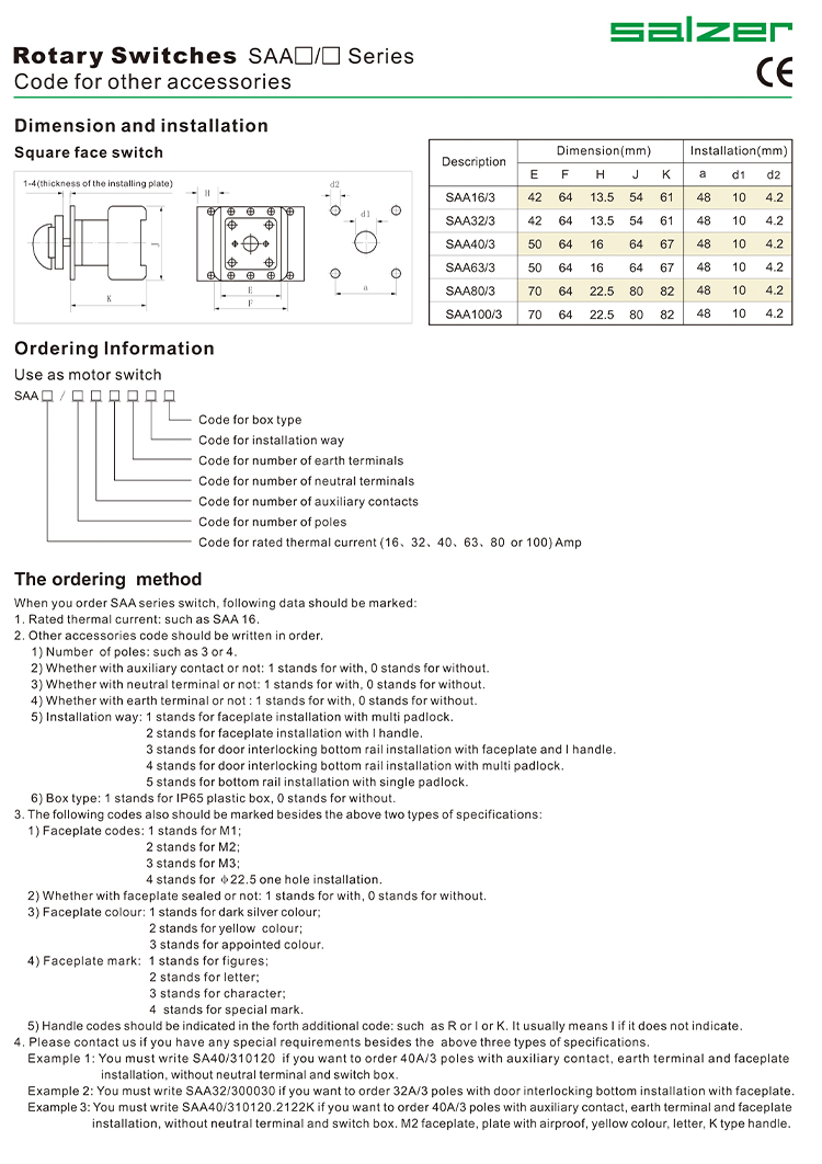 Salzer Rotary Cam Switch Sa25 25a Off-on 3 Pole 61003 Blue Line ...