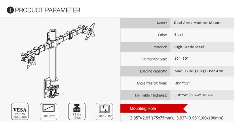 Dual Monitor Arms Holder Fully Adjustable Desk Mount Stand For Two Lcd ...