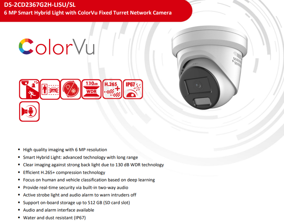 6mp Smart Hybrid Light Colorvu Fixed Turret Network Camera, High ...