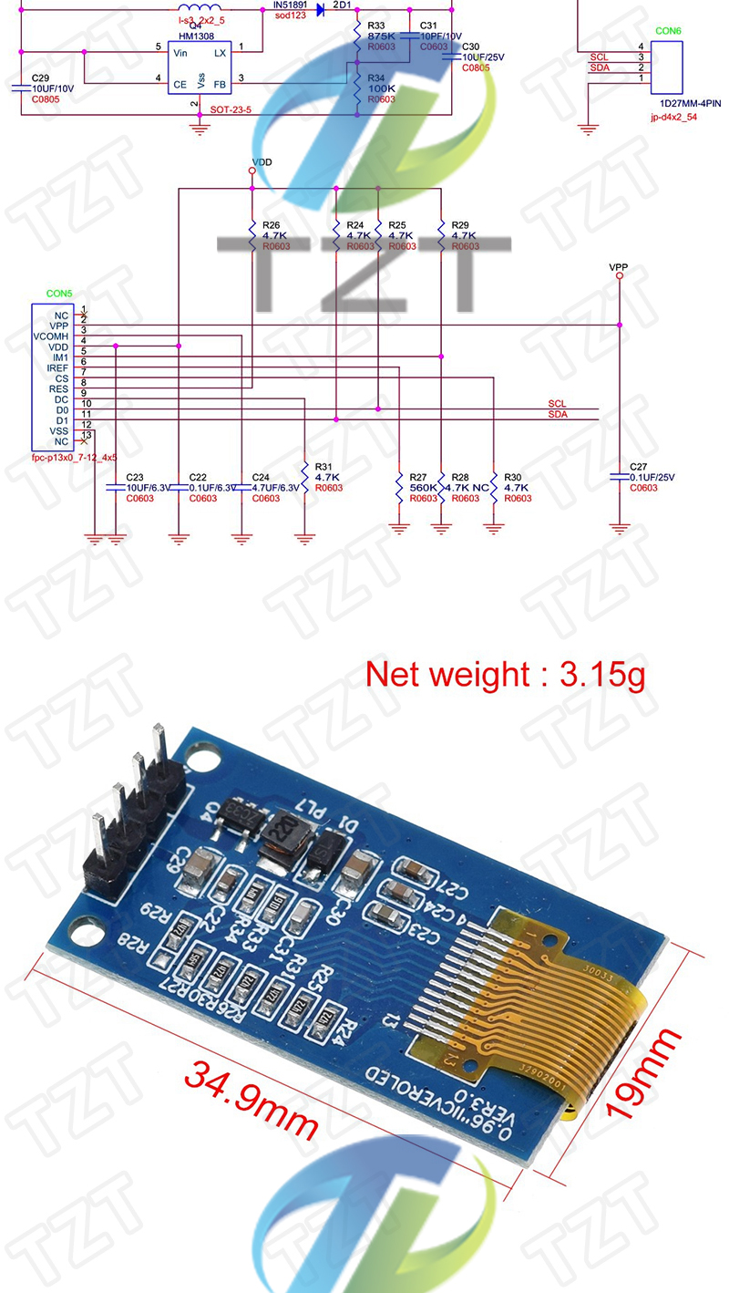 0.96 Inch Oled Display Module 64x128 Ssd1107 For Arduino, High Quality ...