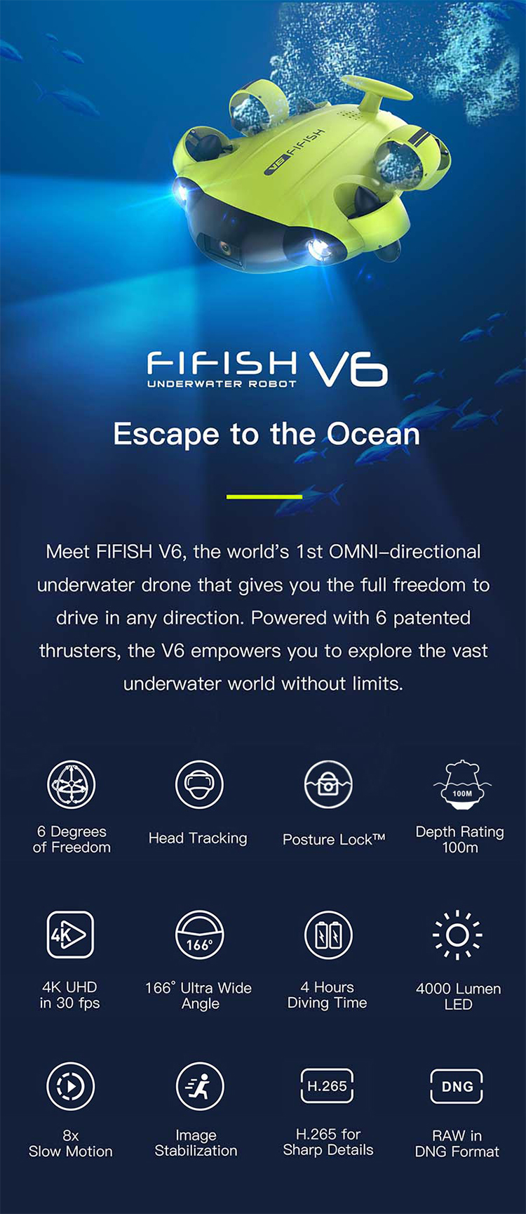 Fifish V6 Underwater Drone Multi-functional Fishing With 4k Uhd Camera ...