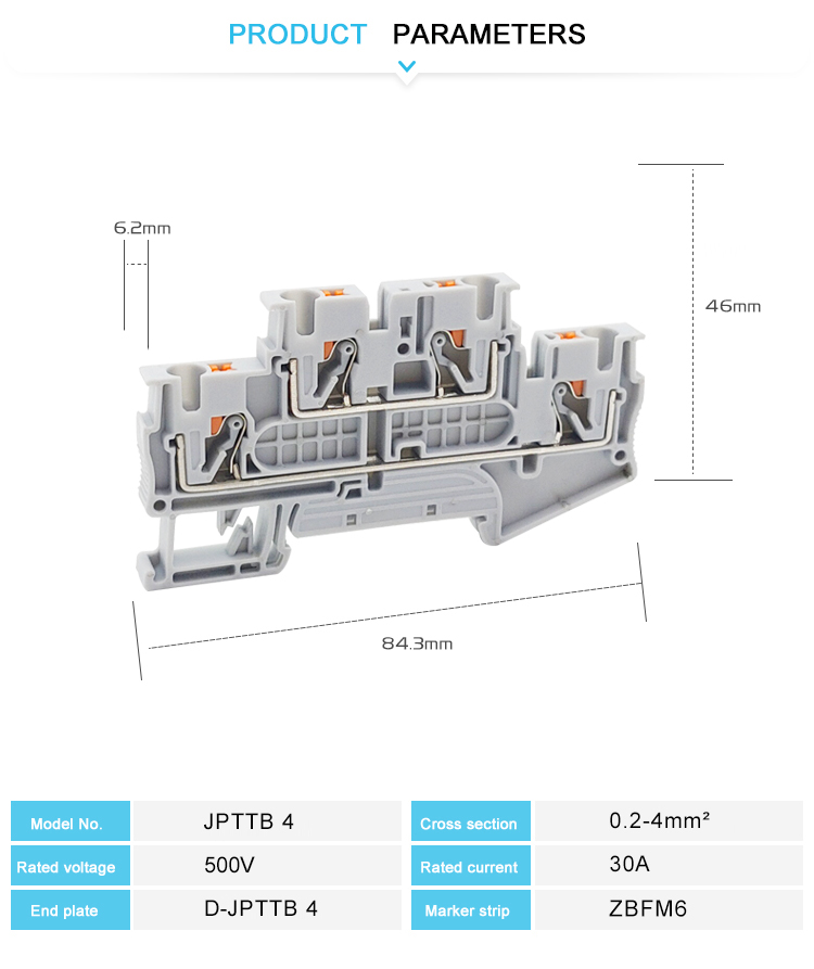 PTTB 4 Push-in DIN Rail Double Level Terminal Blocks China ...