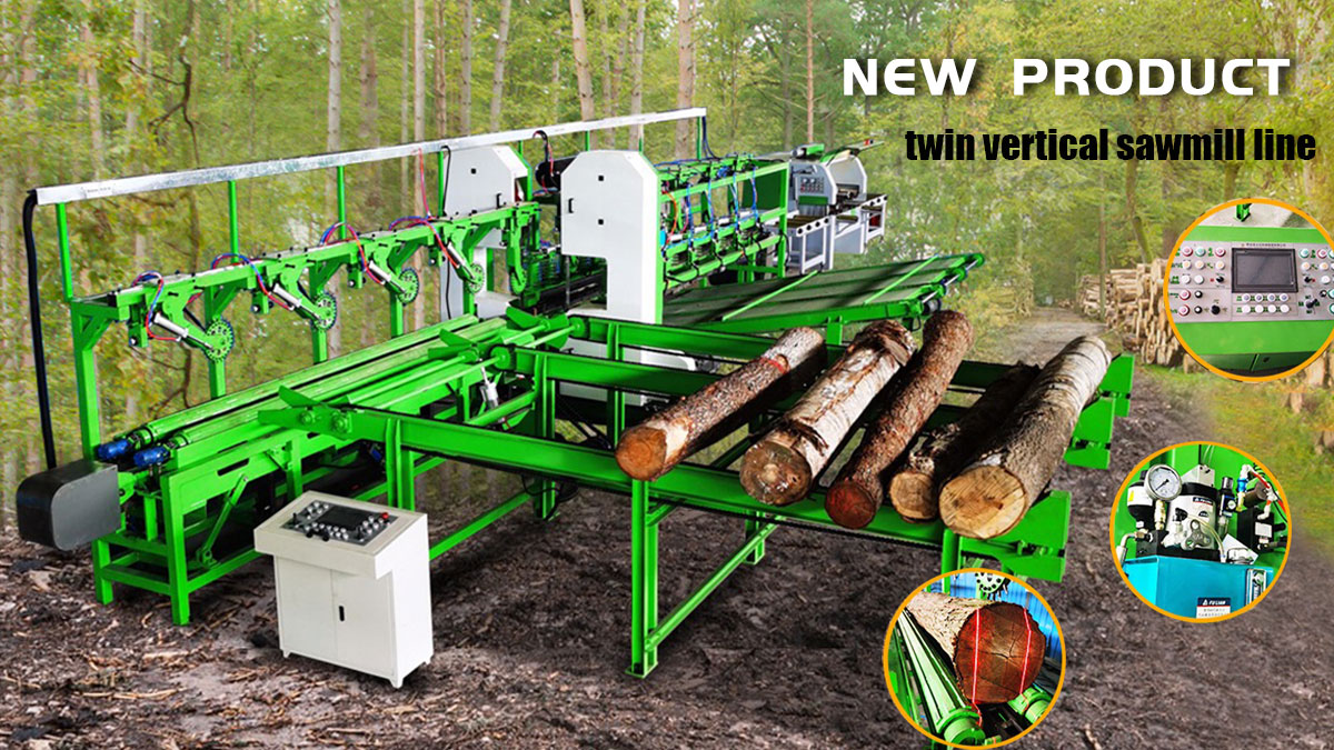 Automatic Vertical Twin Bandsaw Sawmill Line Wood Sawing Machine, High ...