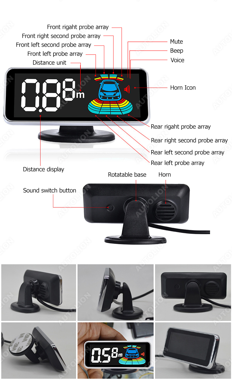 12v Universal Reverse Parking System With 8 Ultrasonic Sensors And Lcd ...