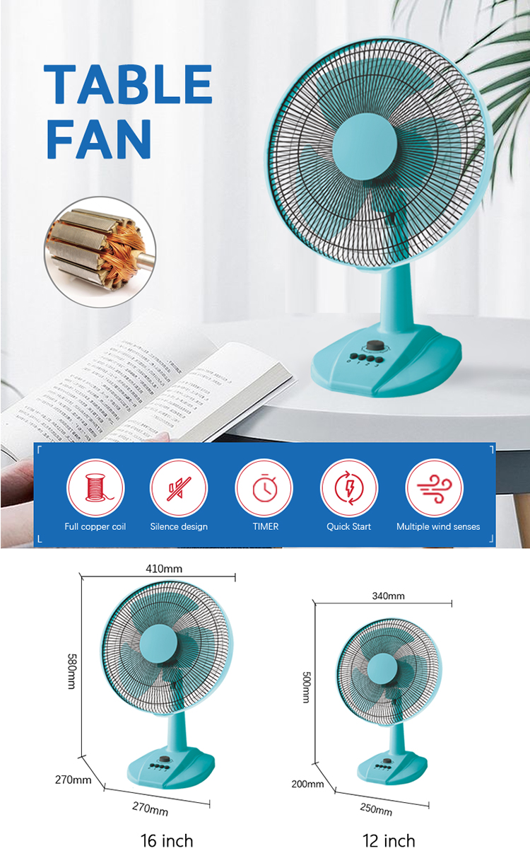 16 Inch Blue Oscillating Table Fan With Remote Control, High Quality 16 ...