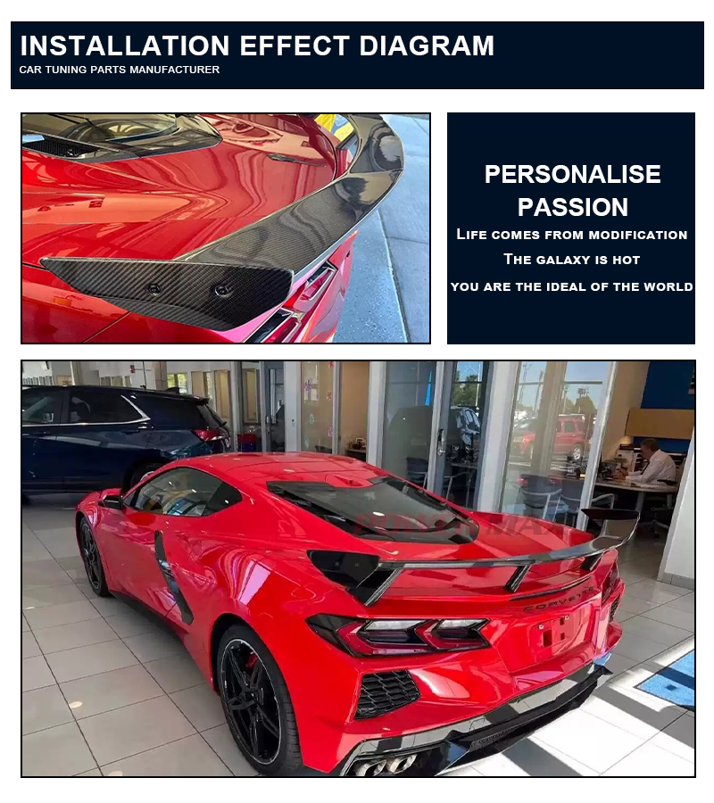Sw Carbon Fiber Rear Spoiler For Chevrolet Corvette C8 2020-2021, High ...