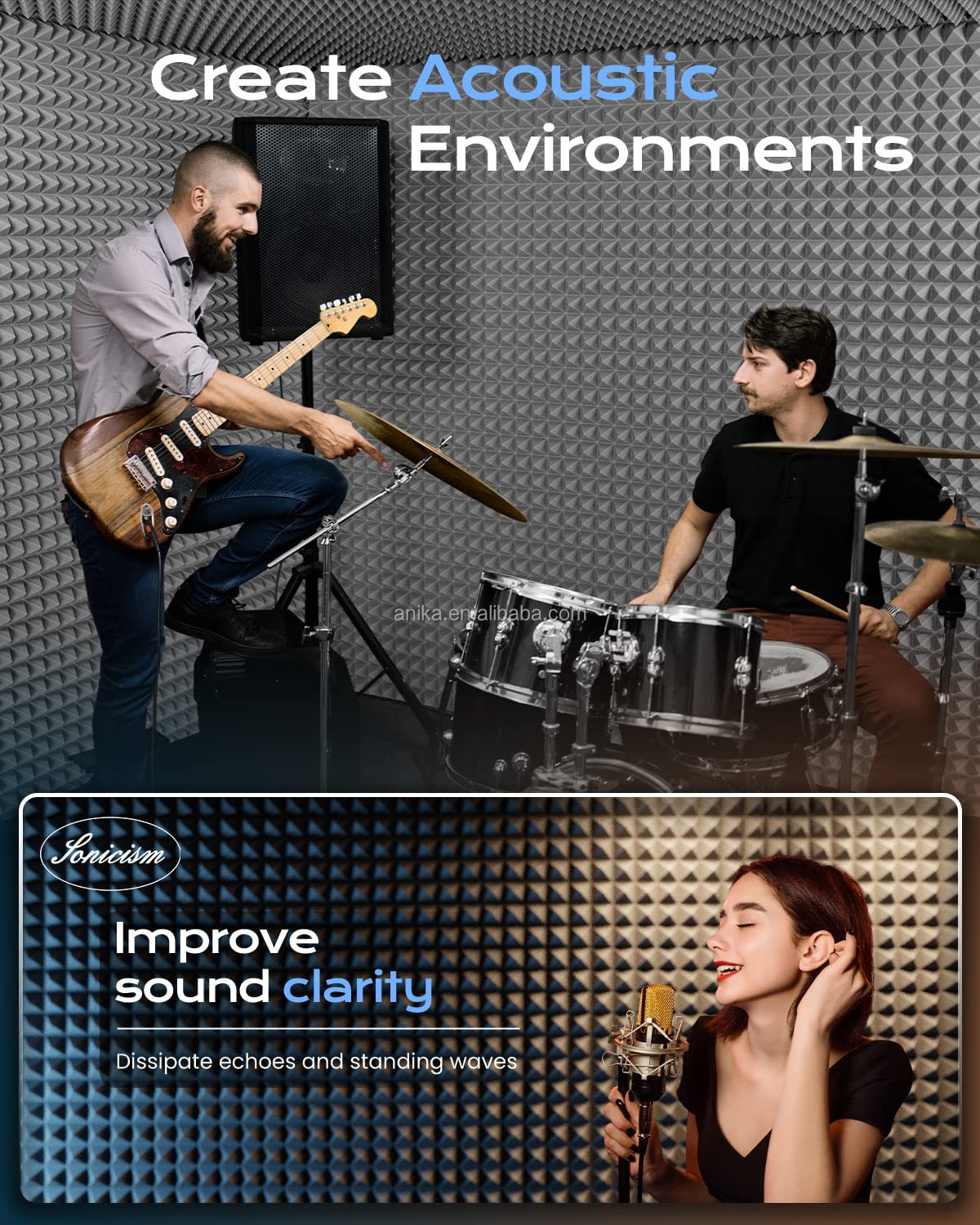 Anika Pyramid Wedge Acoustic Studio Sponge Foam Panels, High Quality ...