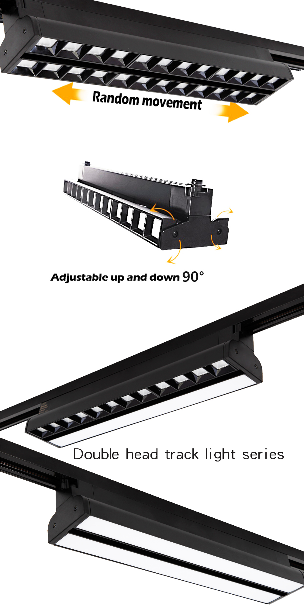 60w Spotlight Led Track Light 3000k-6000k Adjustable Double Head Ce ...