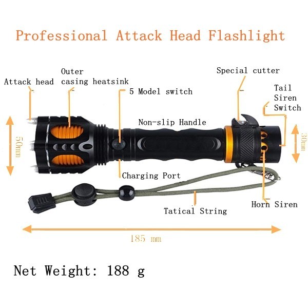 Expedition Alarm Light Attack Head Selfdefence Flashlight, High Quality ...
