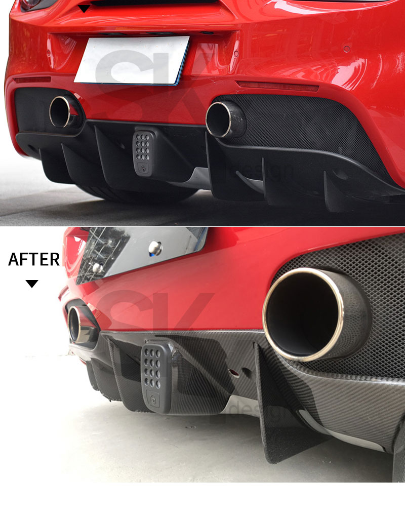 Ferrari 488 Carbon Fiber Rear Diffuser Lip Spoiler Kit, High Quality ...