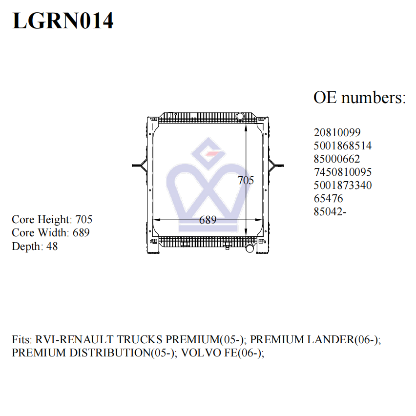 Renault Truck Radiator, 20810099, 5001868514, 85000662, 65476, Lgrn014 ...