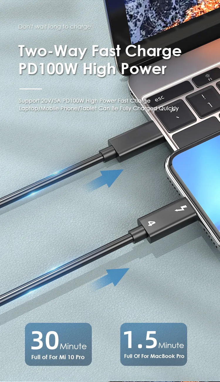 Usb4 40gbps 100w 5a Type C 케이블, Bossgoo.com의 고품질 Usb4 40gbps 100w 5a Type C 케이블