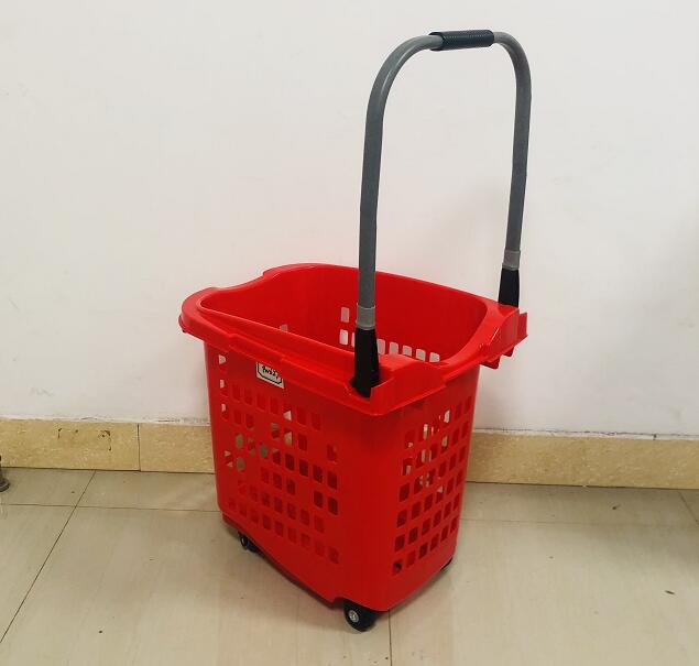 Red 45l Plastic Wheel Rolling Shopping Baskets - New Design Pw627, High ...