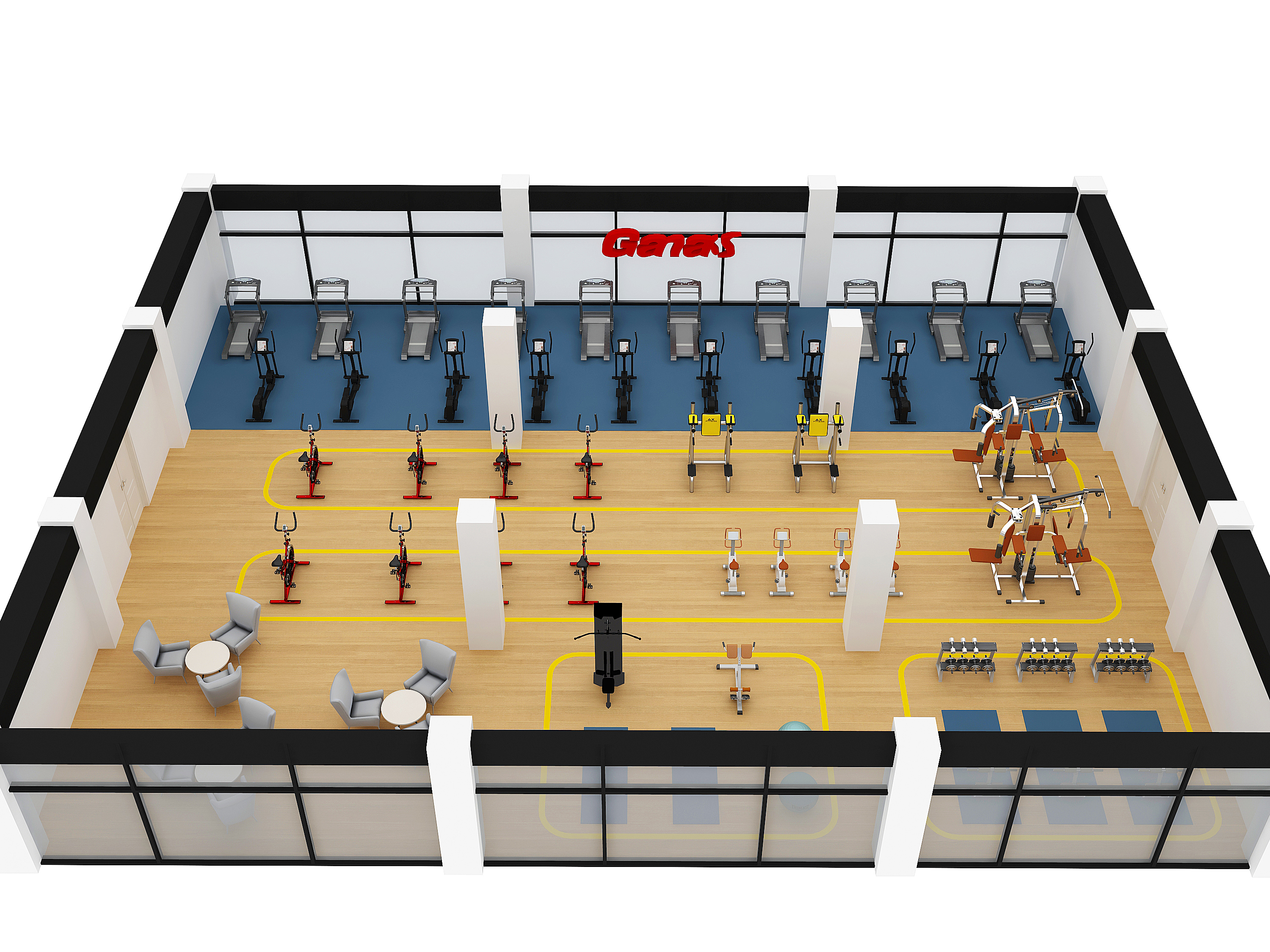 300㎡ Gym Design Solution--GANAS Fitness Equipment Supplier