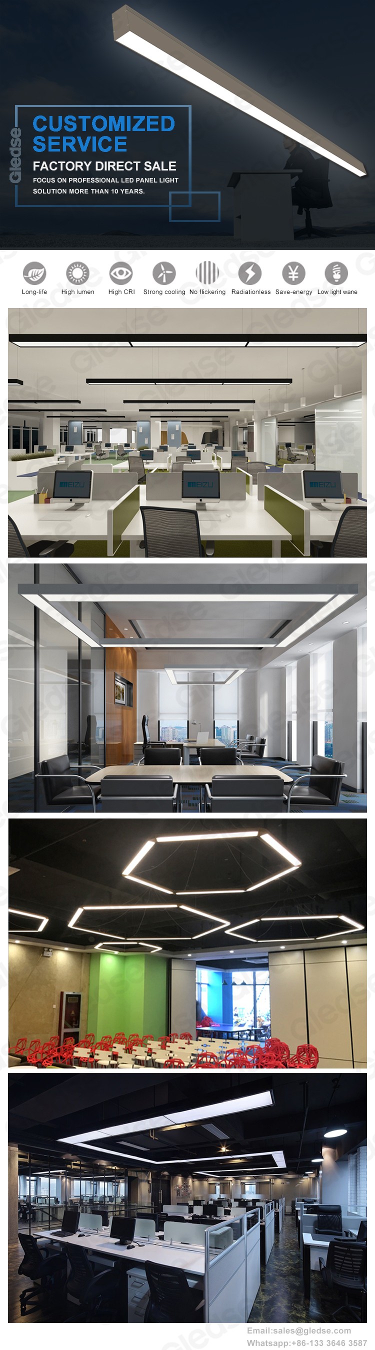 Custom Made Led Linear Light X Shape Connection Suspended Lamp, High ...