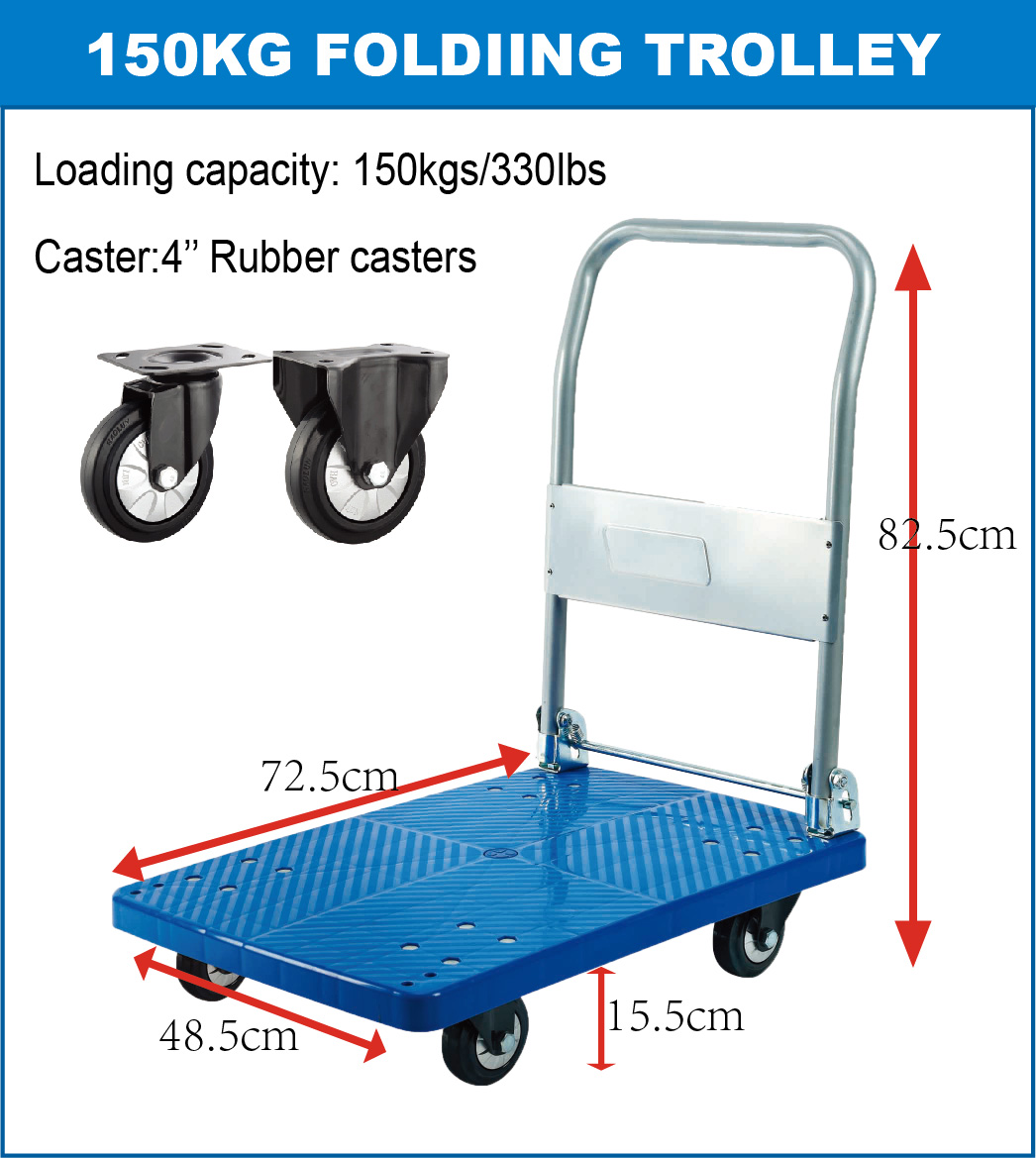 150kgs Plastic Platform Folding Hand Trolley(rubber Caster), High ...