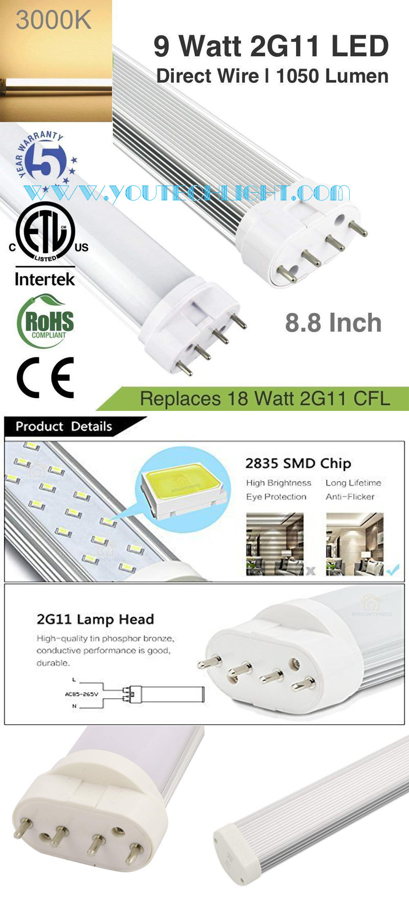 2g11 8w Led 플러그 튜브 램프, Bossgoo.com의 고품질 2g11 8w Led 플러그 튜브 램프