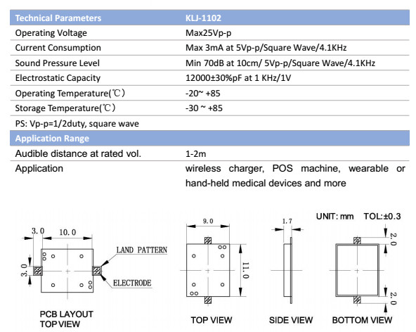 Power Saving Piezo Buzzer For Pos Machine L11.0mm*w9.0mm*h1.7mm Klj ...