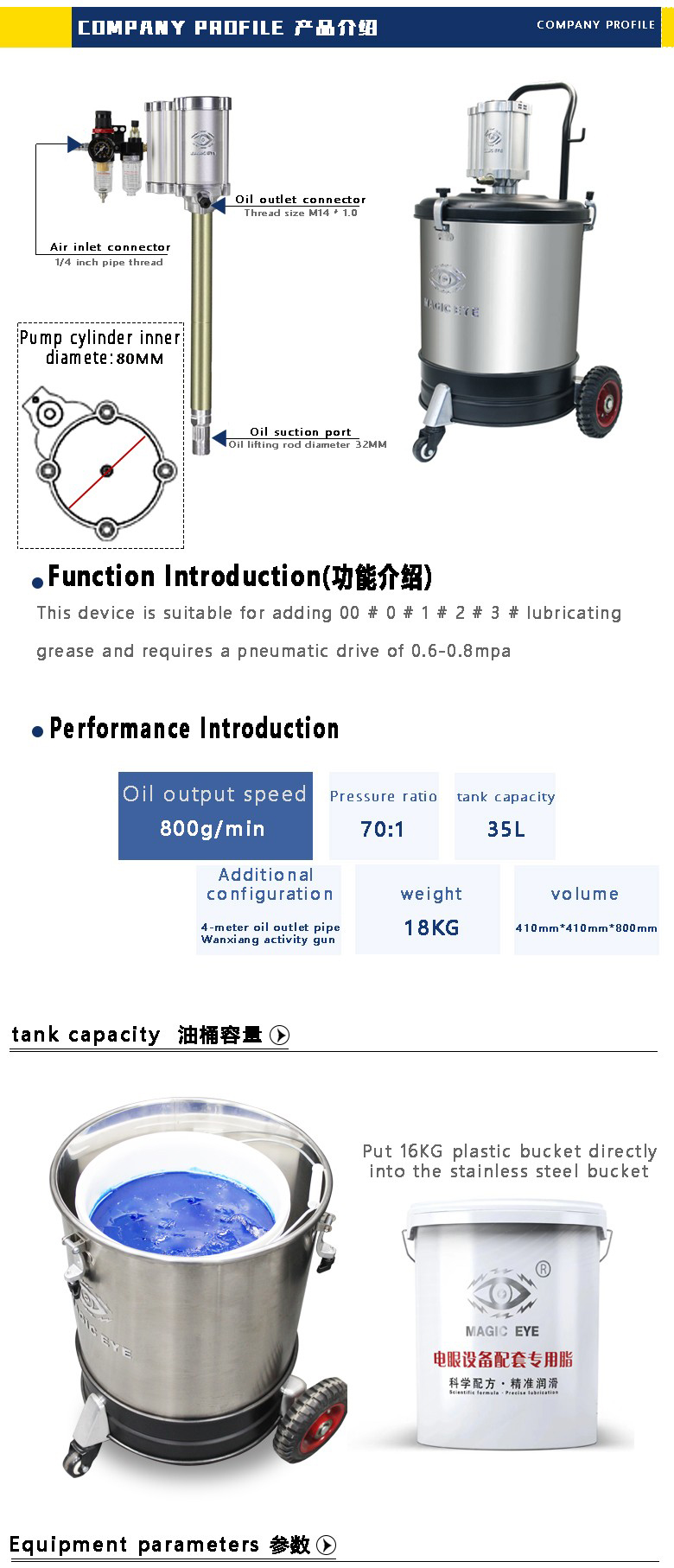 Pneumatic Grease Pump With 80mm Cylinder Diameter And 35l Stainless ...