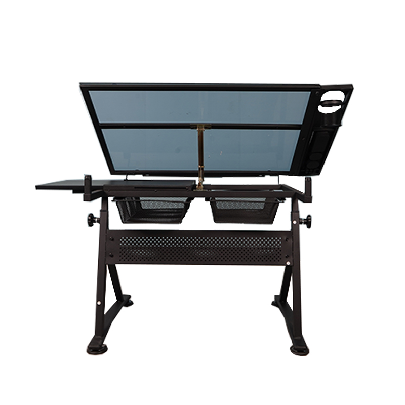Contemporary Height Adjustable Tiltable Computer Desk With Glass Top ...