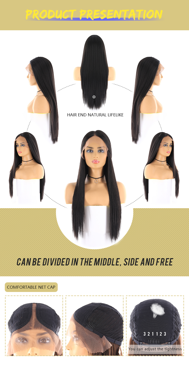 Wholesale Long Middle Part Yaki Straight Lace Front Wig With Natural ...