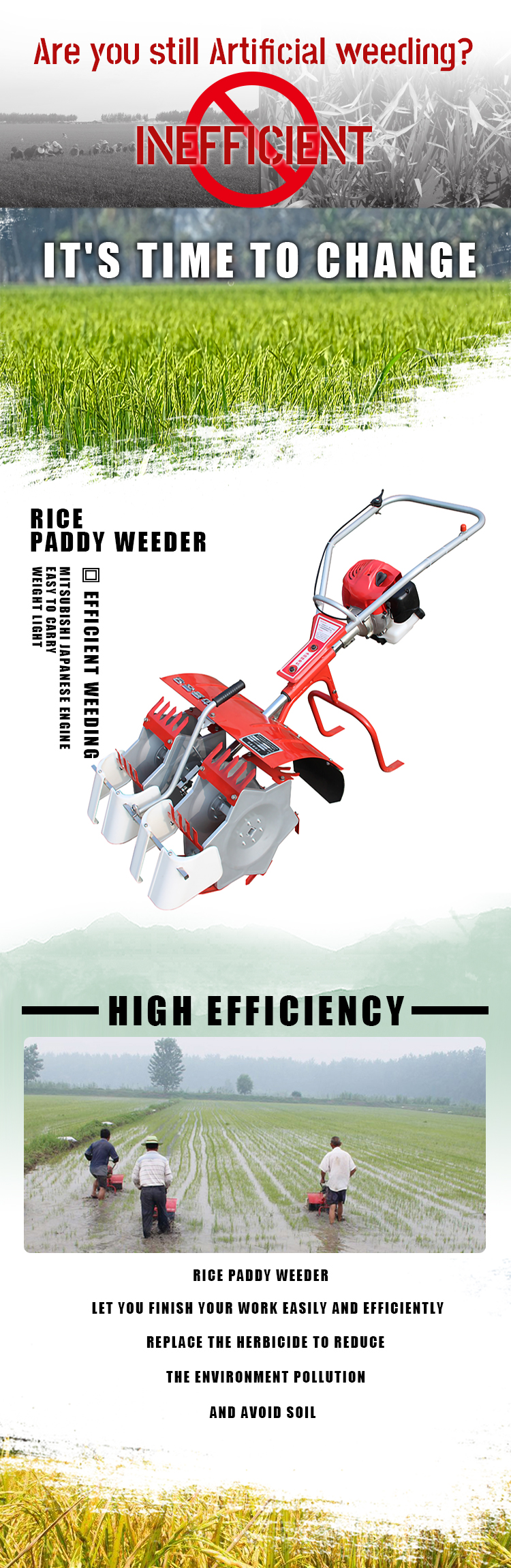 High Quality Self-propelled Rice Mower/weeder For Paddy Fields (1-3 ...