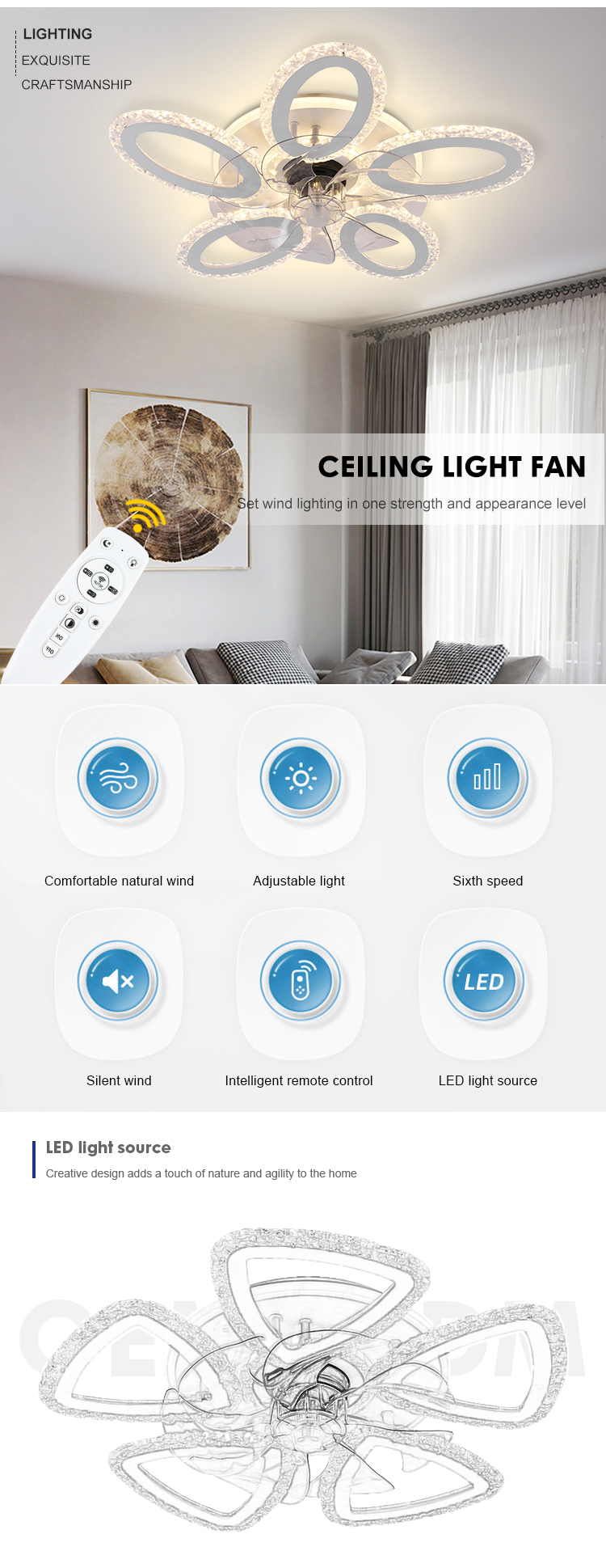 Modern Smart Led Chandelier With Remote Control For Living Room And ...