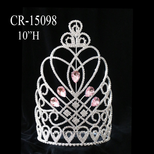 10" Heart Red Crystal Large Pageant Crown, High Quality 10" Heart Red ...