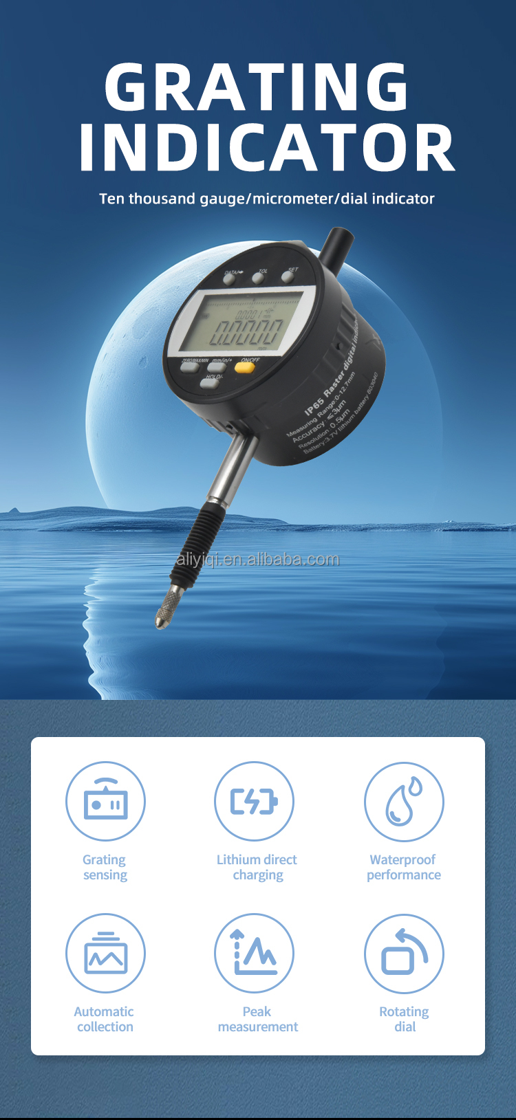 1μm Wireless Digital Dial Indicator 0-12.7mm Ip65 Waterproof Steel Tool ...