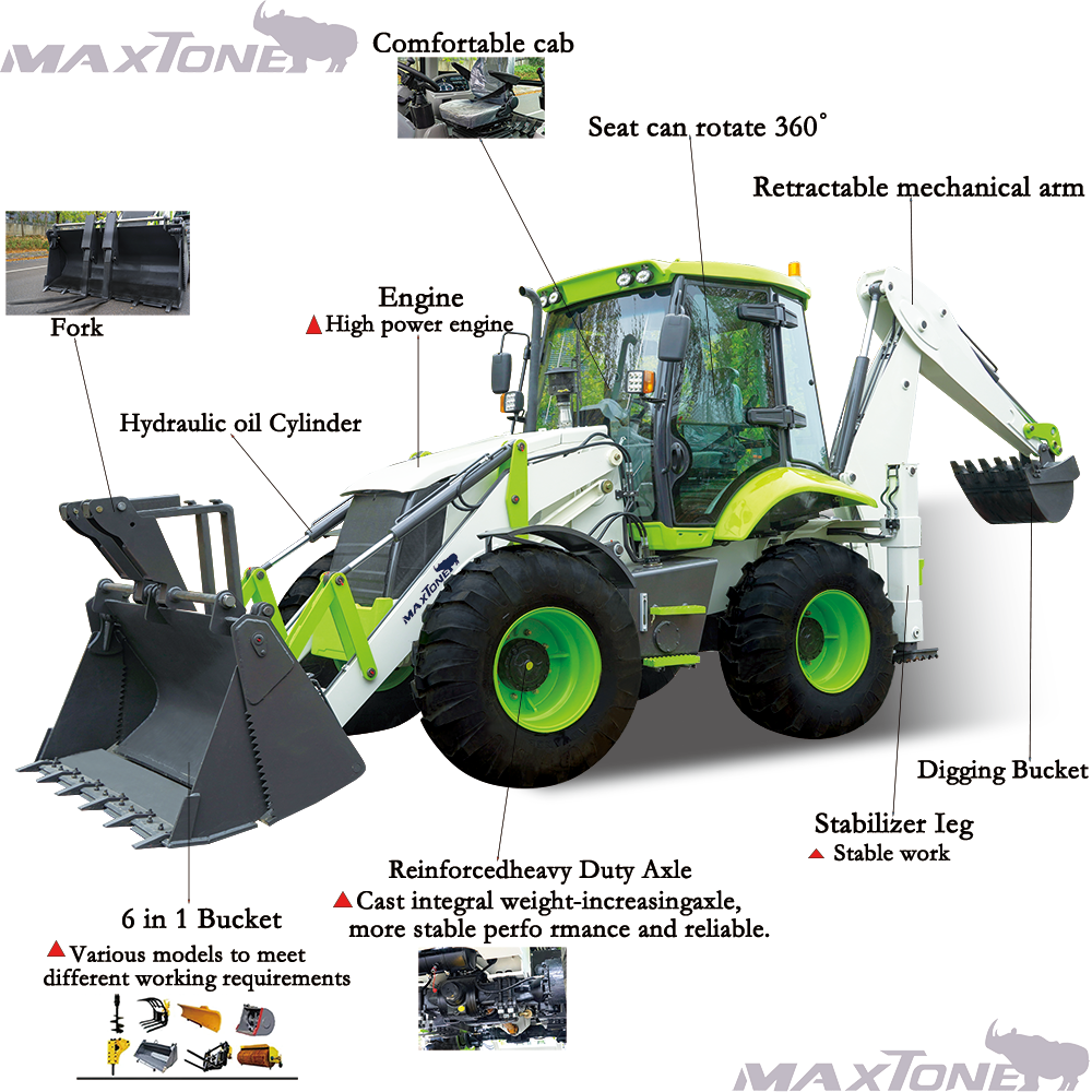 Maxtone 1 Ton Th10-50 Mini Backhoe Loader 4x4 Towable Excavator, High ...
