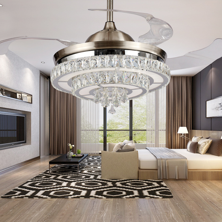 42 Inch Retractable Blade Hidden Ceiling Fan With Crystal Led Light ...