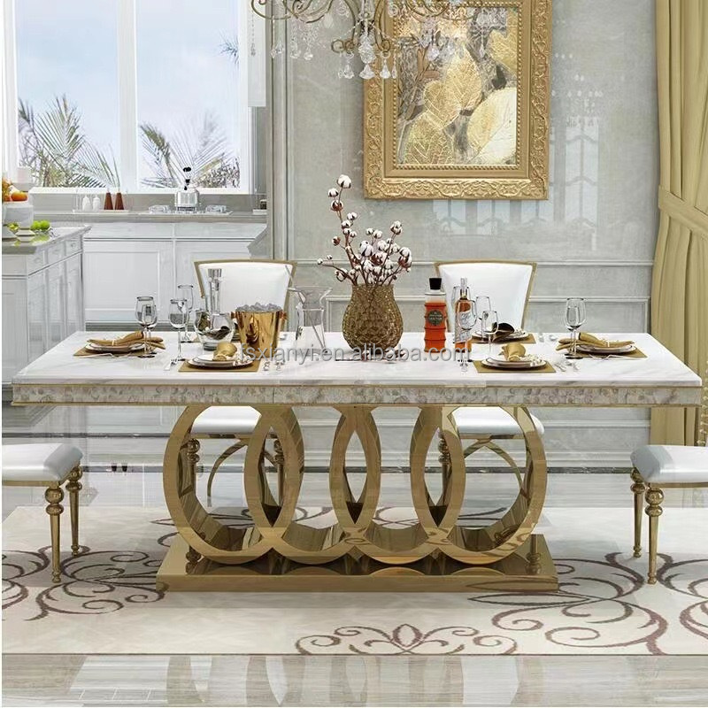 Modern 6 Seater Marble Dining Table Set For Luxury Living Rooms, High ...