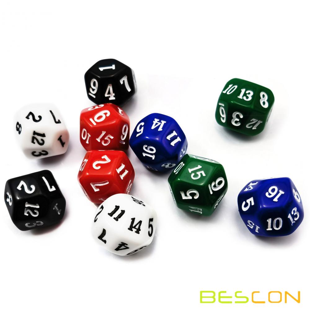 Bescon 16 Sides Dice in Assorted Solid Colors, D16 Game Dice 5pcs Set ...