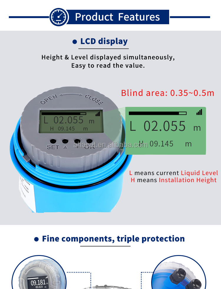 Rs485 4-20ma Ultrasound Water Level Sensor With Lcd Display, High ...
