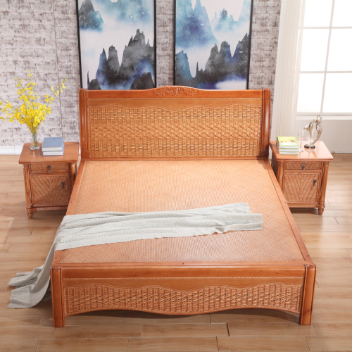 Solid Wood Wicker Natural Rattan Double Bed, High Quality Solid Wood ...